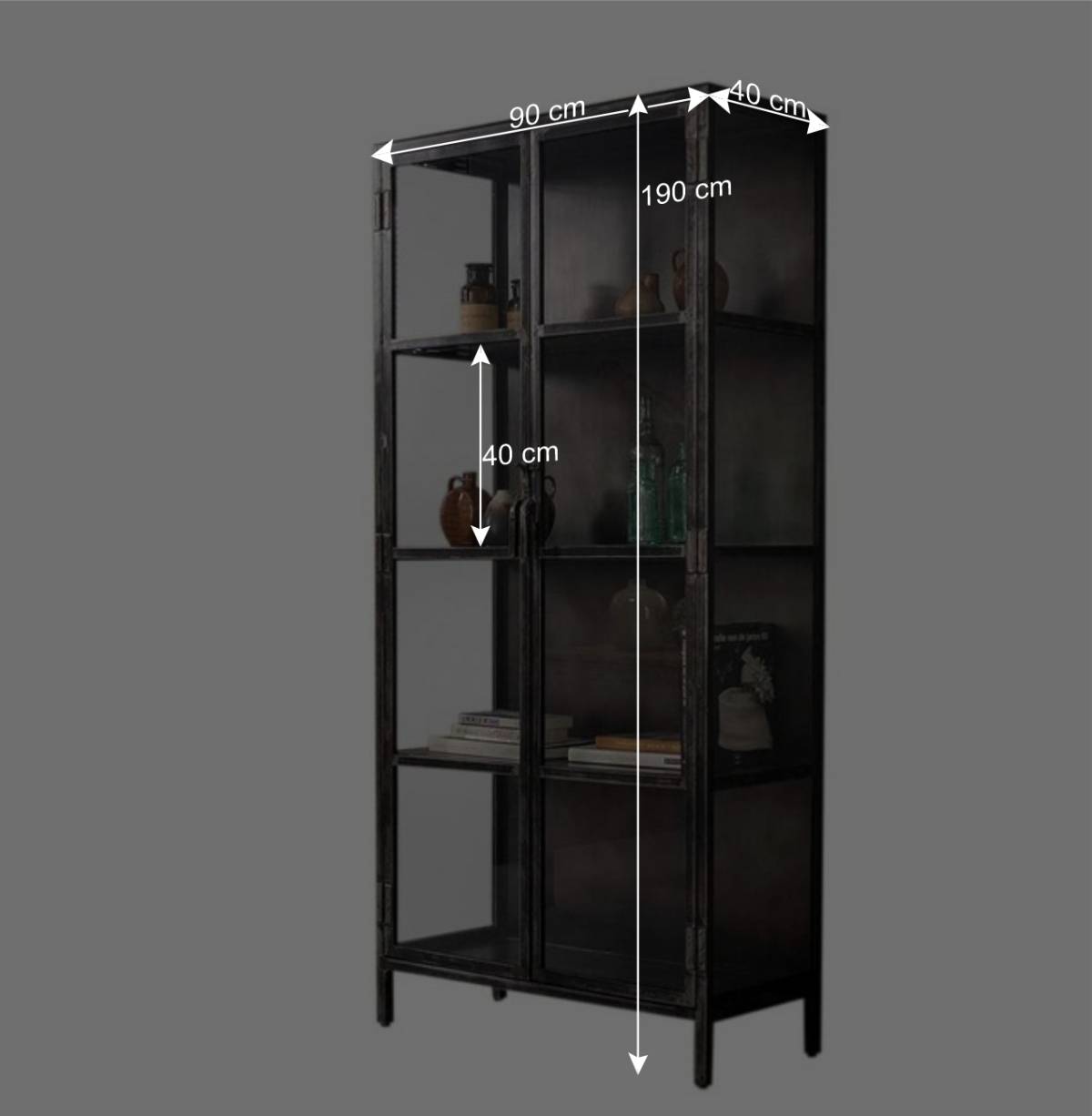 Industrie Design Vitrine mit Doppeltür aus Metall im Used Look - Barbarino
