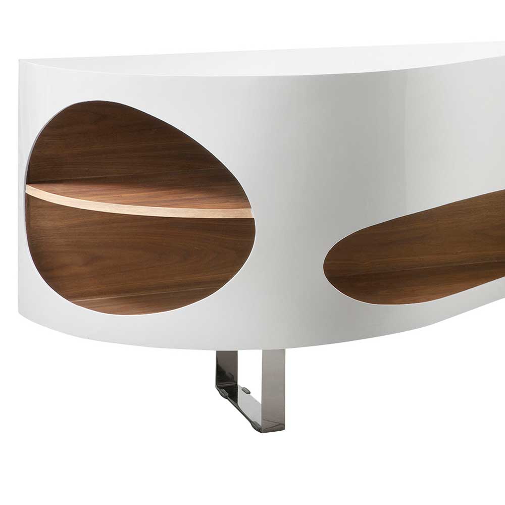 Hochglanz Design Sideboard geschwungen in Weiß & Walnuss - Scarula